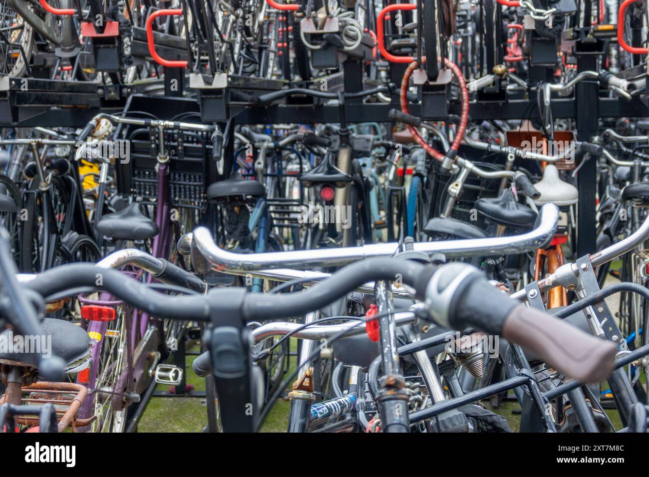 Netherlands. Double-decker bike parking in Amsterdam. Lots of new and ...