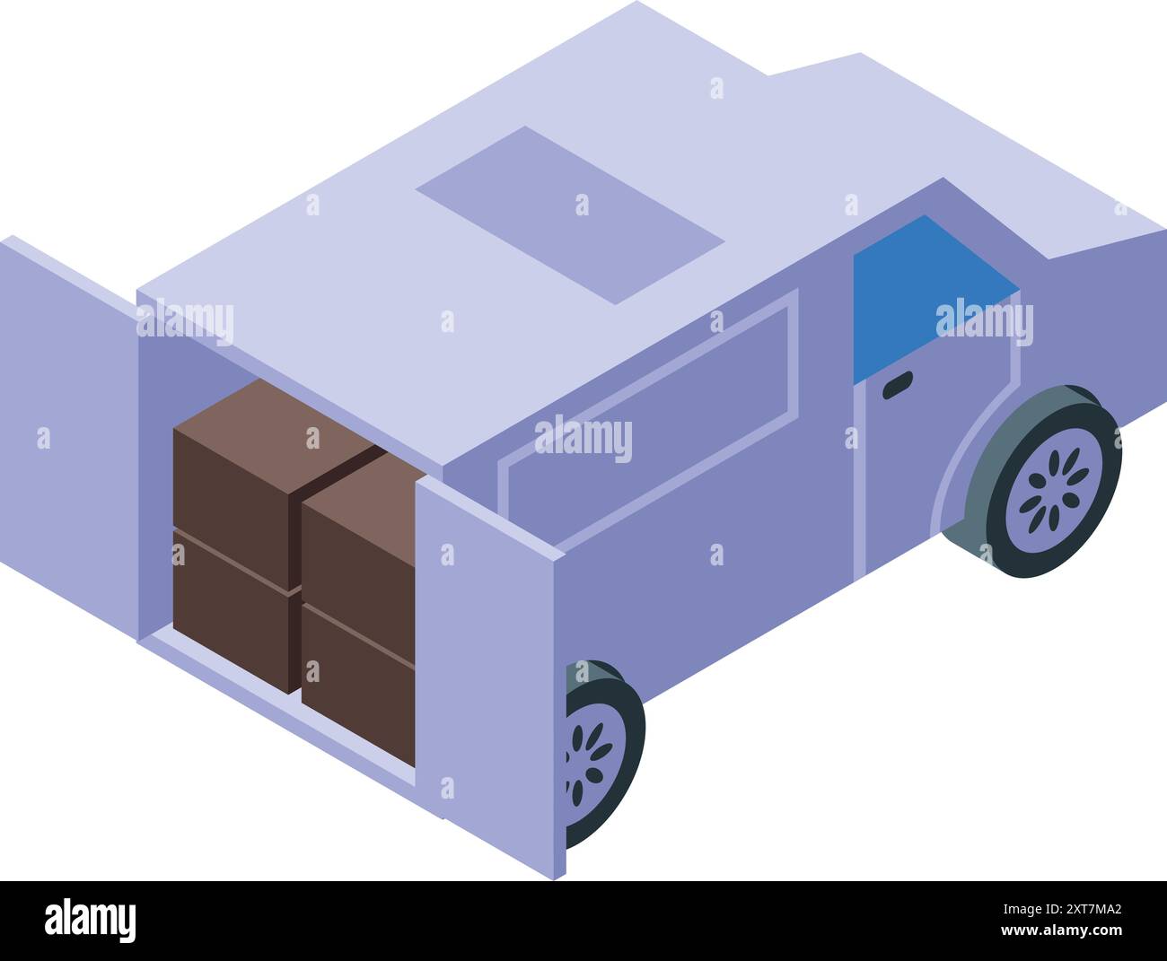 Delivery truck with open doors is transporting parcels, ground shipping ...