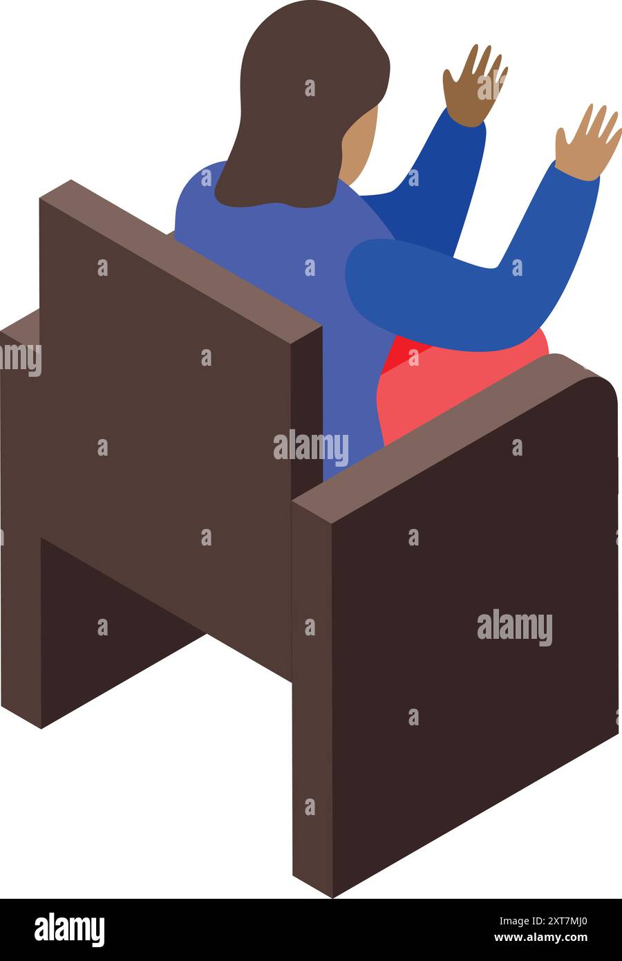 Woman sitting on chair raising hands back view isometric Stock Vector ...