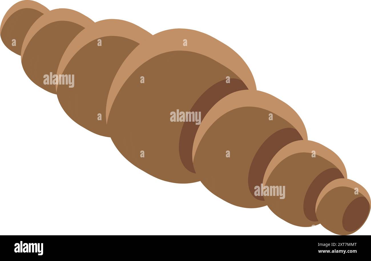 Seashell lying on white background with spiral pattern, brown colors ...