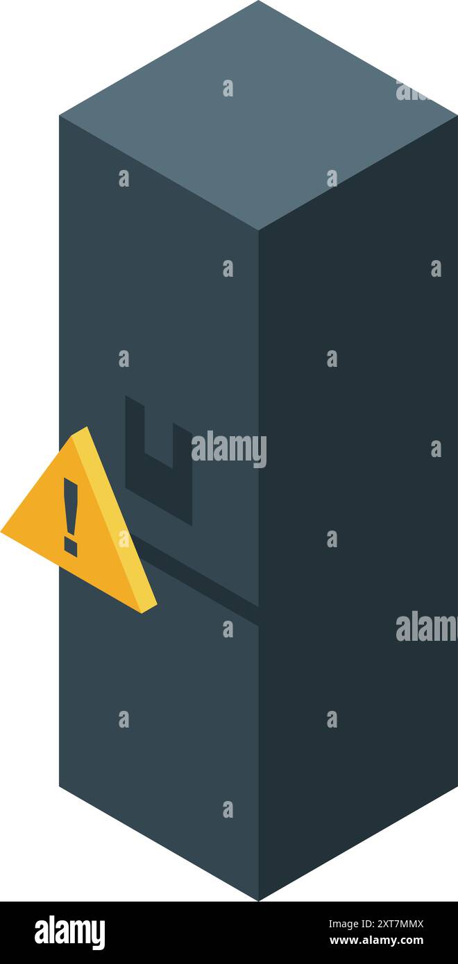 Broken fridge showing warning sign isometric icon, malfunction ...