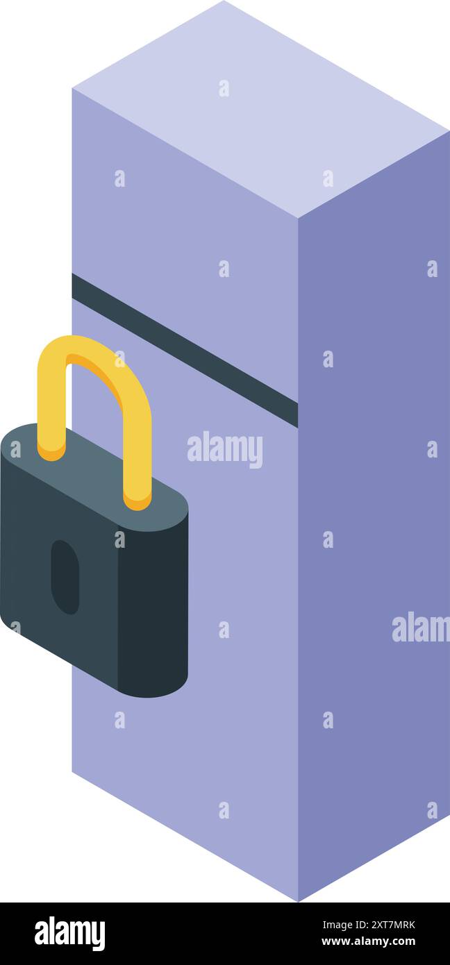 Modern refrigerator is secured with a digital lock, symbolizing food ...