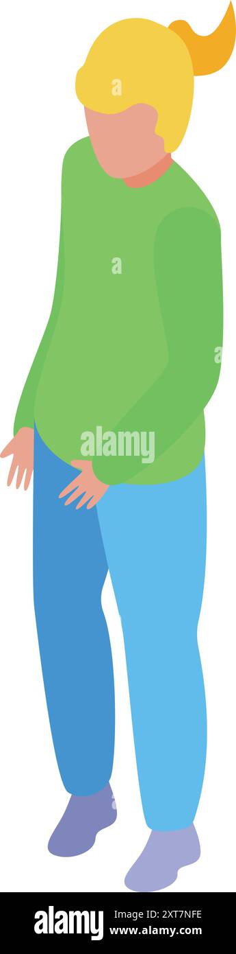 Young woman is standing with her hands in front of her body, feeling ...