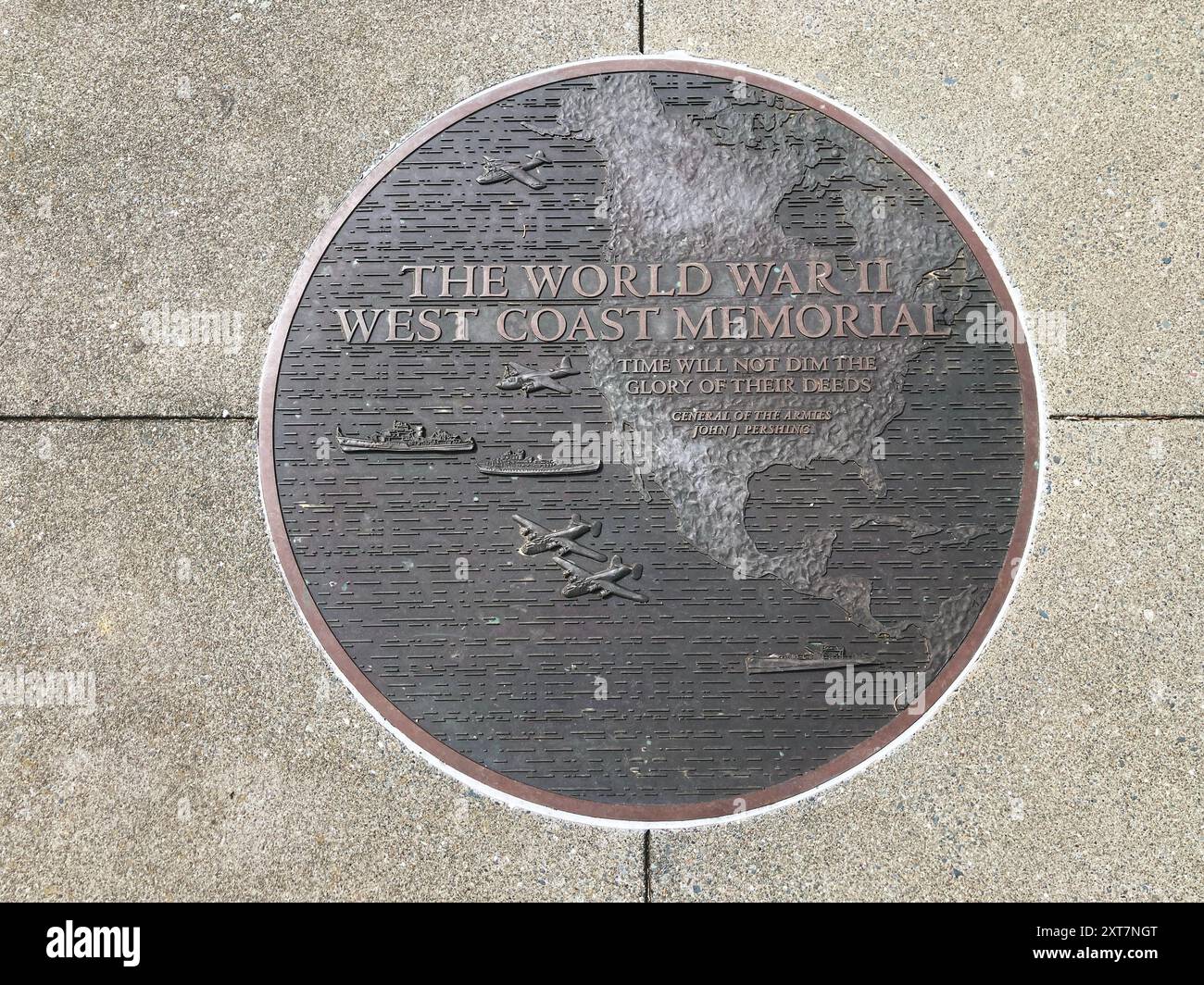 World War II West Coast Memorial plaque honors the deeds of the armed ...
