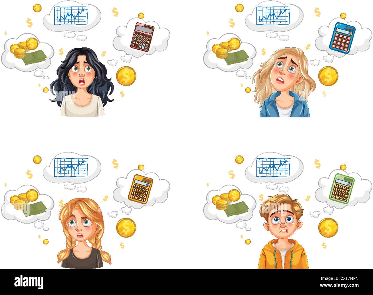 People thinking about money and financial planning Stock Vector Image ...