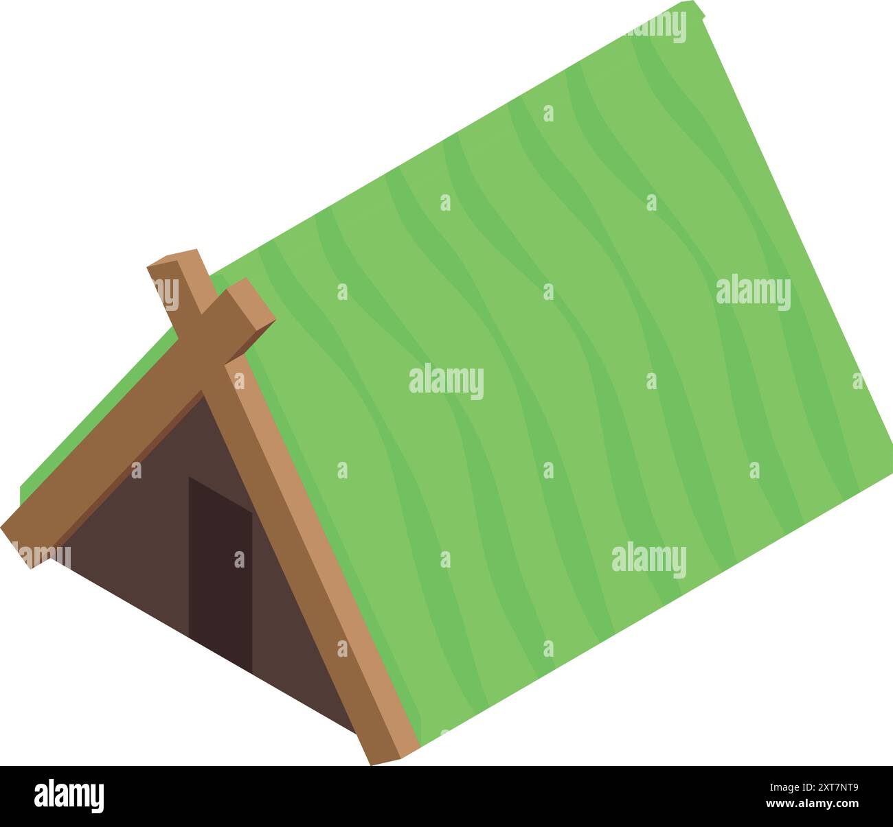 Isometric illustration of a simple wooden hut with a green roof Stock ...