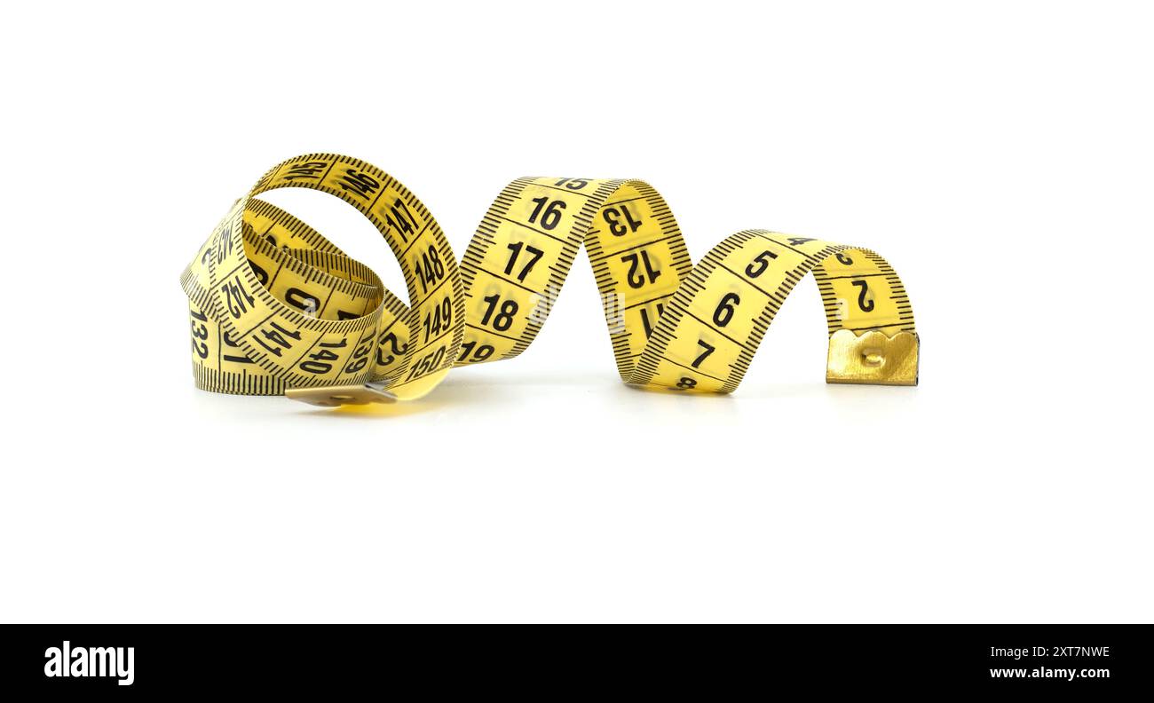 Spirals of yellow tape measure create a visual impression of motion ...