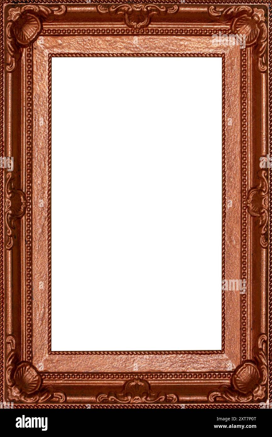 Ornate old vintage antique copper frame with plain white space in the ...