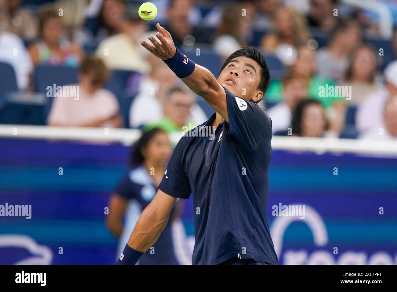 Mason, Ohio-AUG 14, 2024.Brandon Nakashima serves during mens singles ...