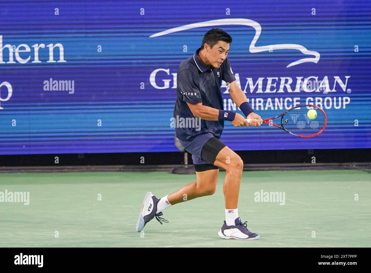 Mason, Ohio-AUG 14, 2024.Brandon Nakashima returns a shot during mens ...