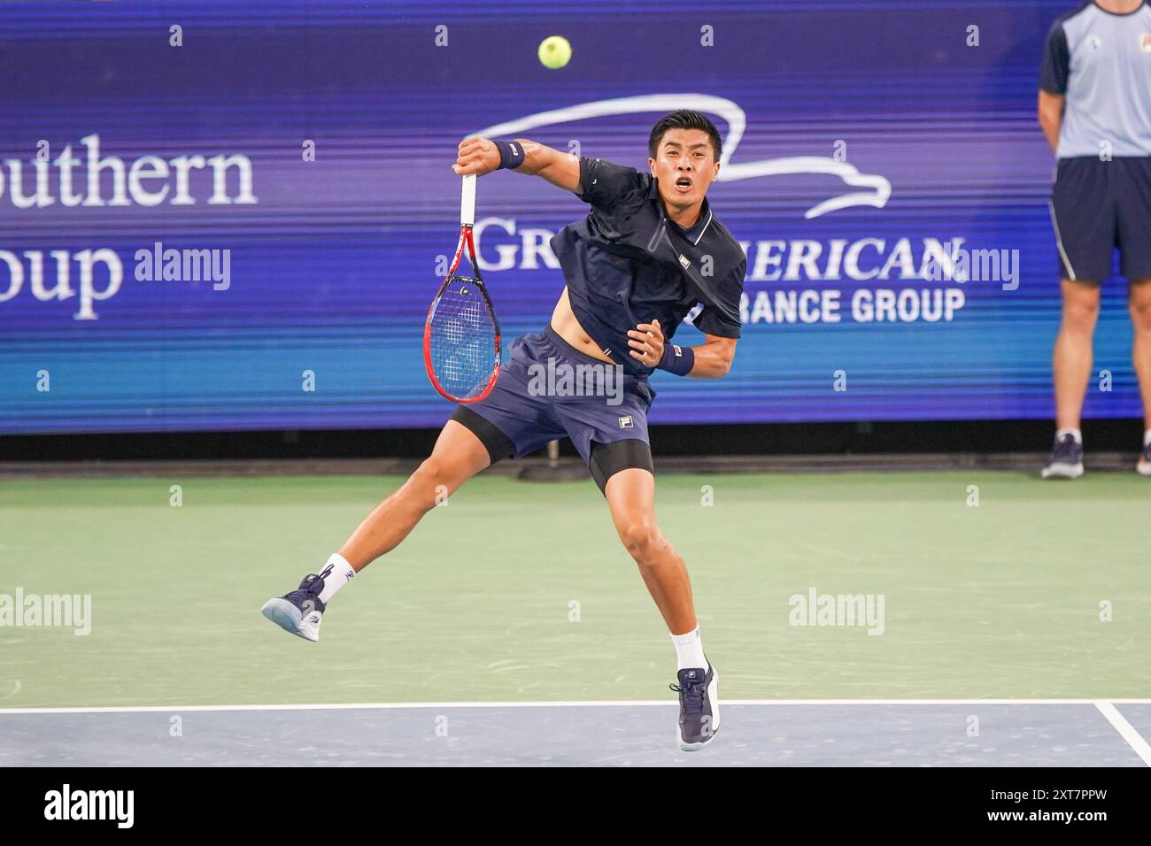 Mason, Ohio-AUG 14, 2024.Brandon Nakashima returns a shot during mens ...
