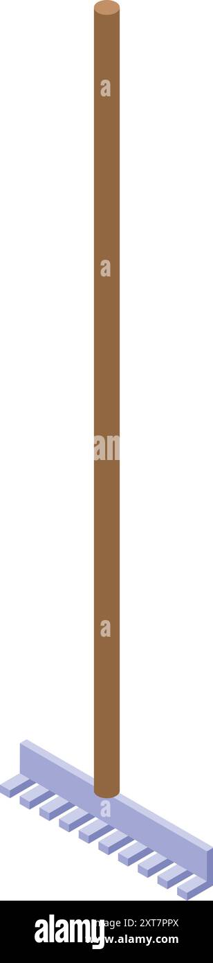 Garden rake is standing with its long wooden handle, ready for raking ...