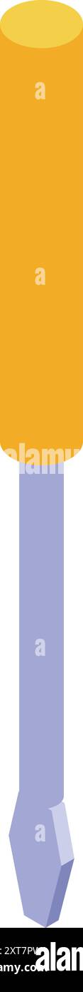 Yellow screwdriver with a blue metallic tip standing in isometric view ...