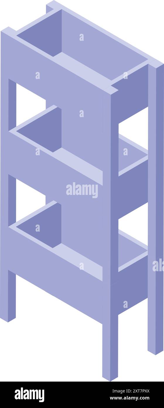 Empty wooden shelving unit with three shelves is standing in an ...