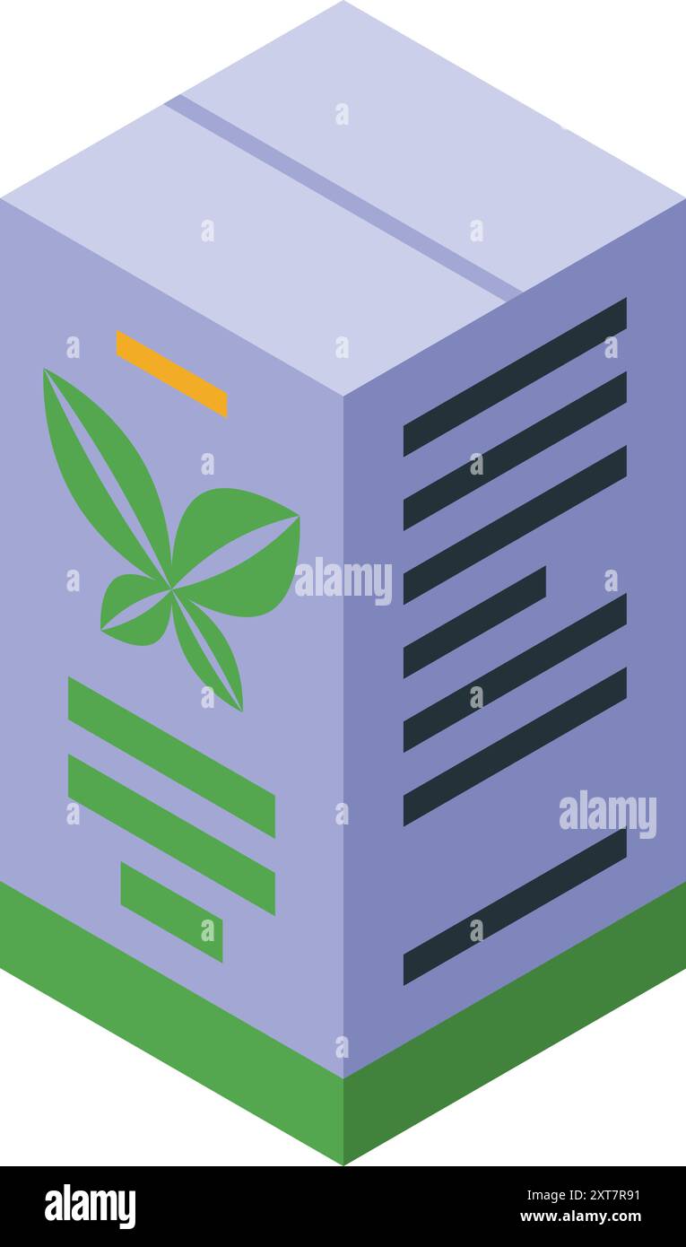 Cardboard package with green leaves representing organic product ...