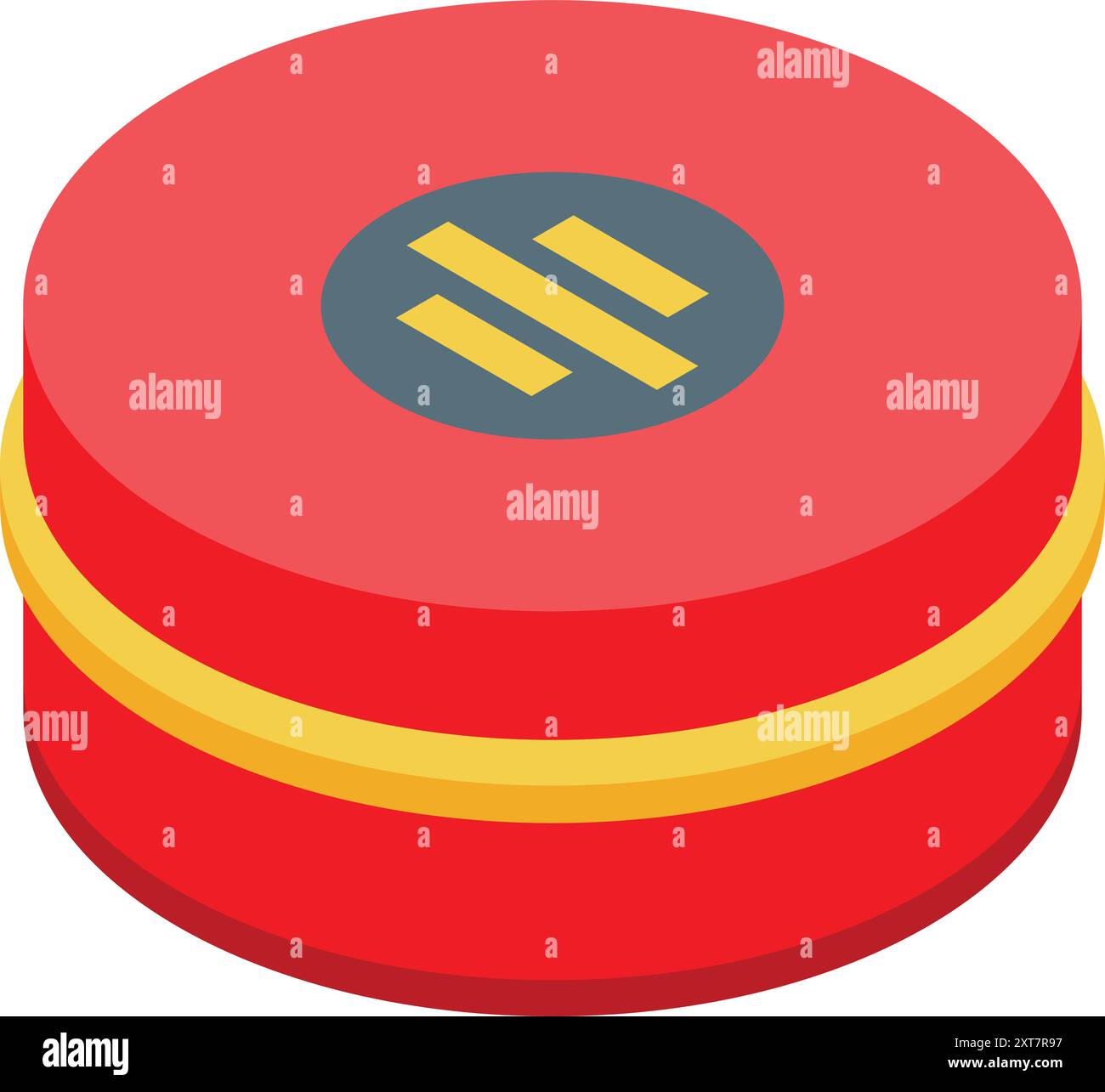 Round red tin box packaging with golden lines isometric view for design ...