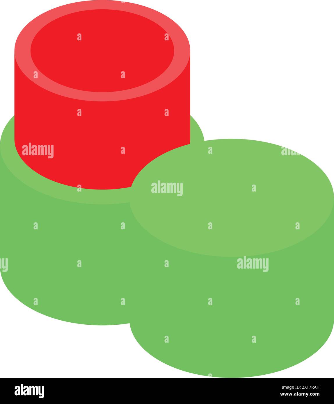3d illustration of a red cylinder standing out from a pair of green ...
