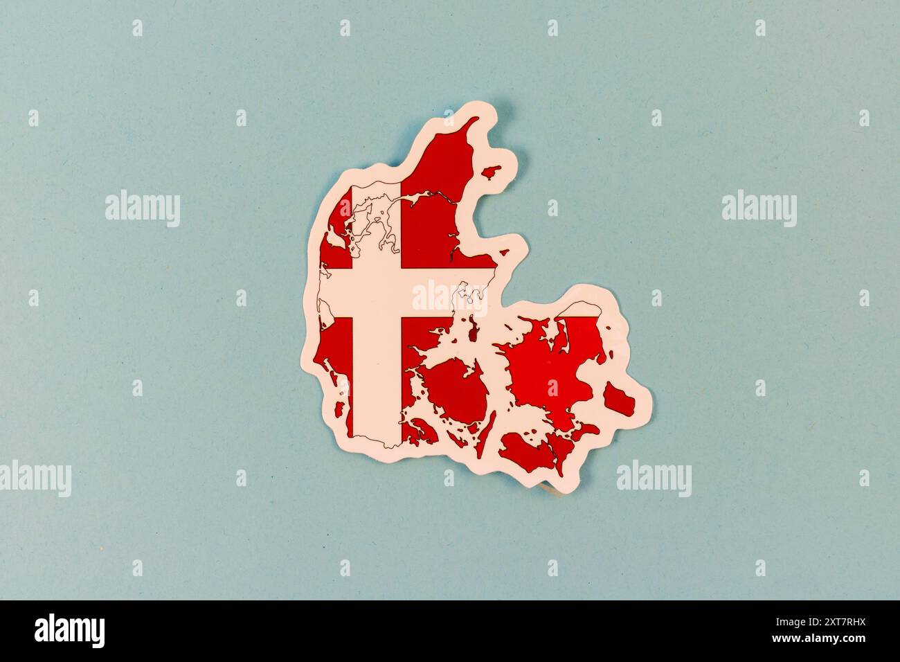 Denmark Map with National Flag Sticker on Light Blue Background with ...