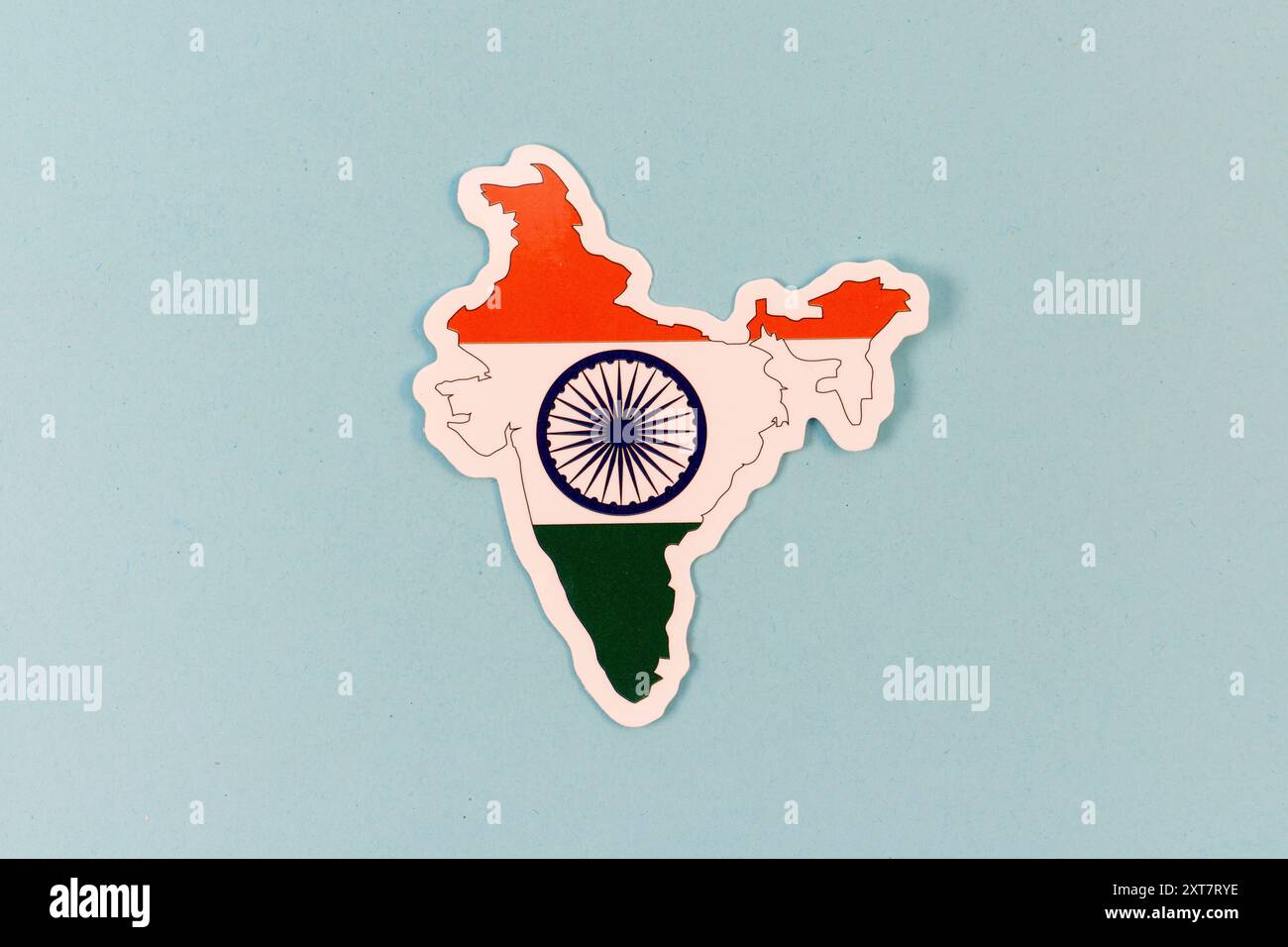 India Map with National Flag Colors and Ashoka Chakra on Light Blue ...