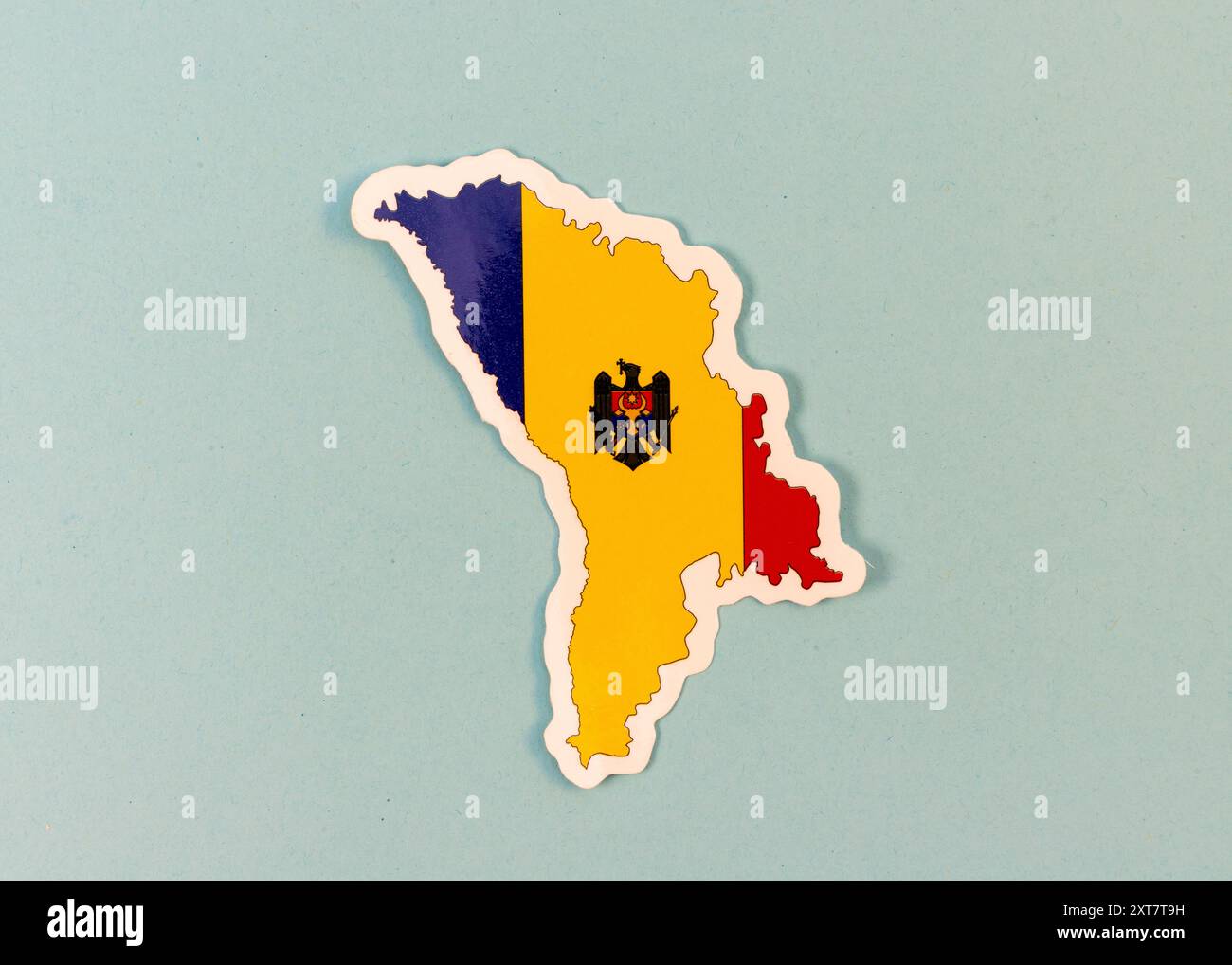 Moldova Map with National Flag Colors and Emblem on Light Blue ...