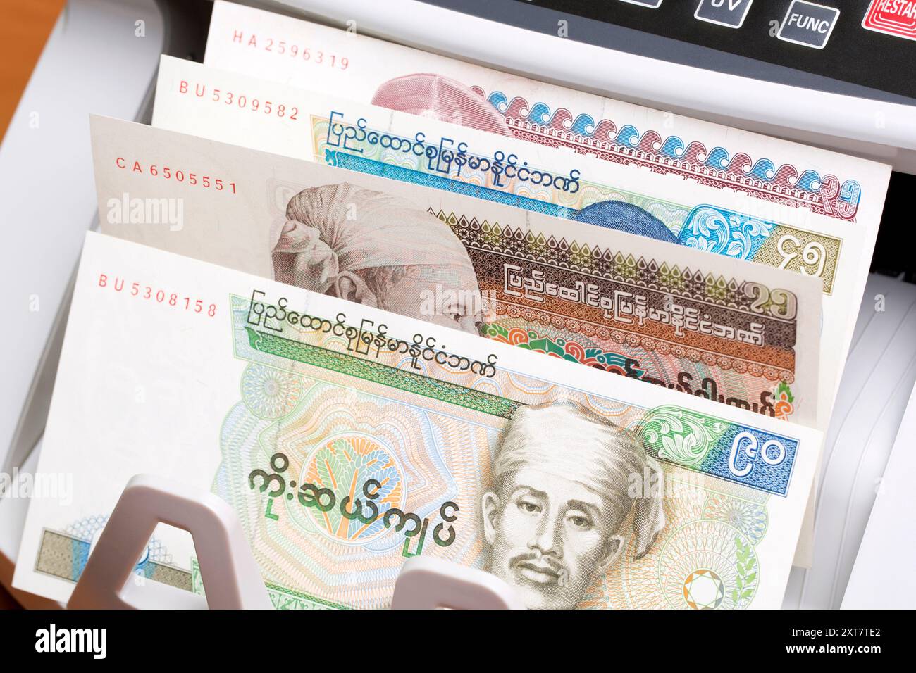 Old Myanmar money - Kyat in the counting machine Stock Photo - Alamy