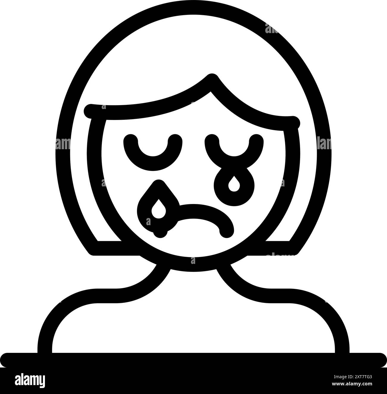 Simple black and white vector icon of a young woman crying with tears ...