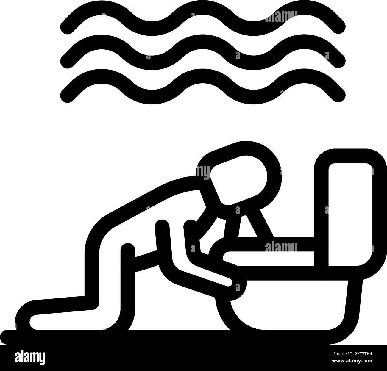 Stick figure man is sick and suffering from food poisoning, kneeling in ...