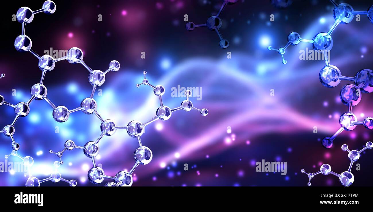 Horizontal banner with model of abstract molecular structure ...