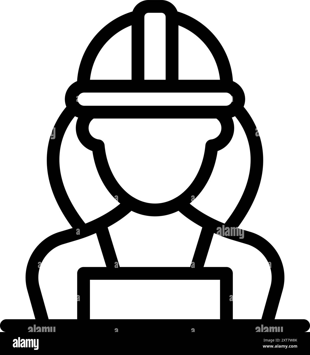 Simple icon of a female construction worker wearing a hard hat and ...