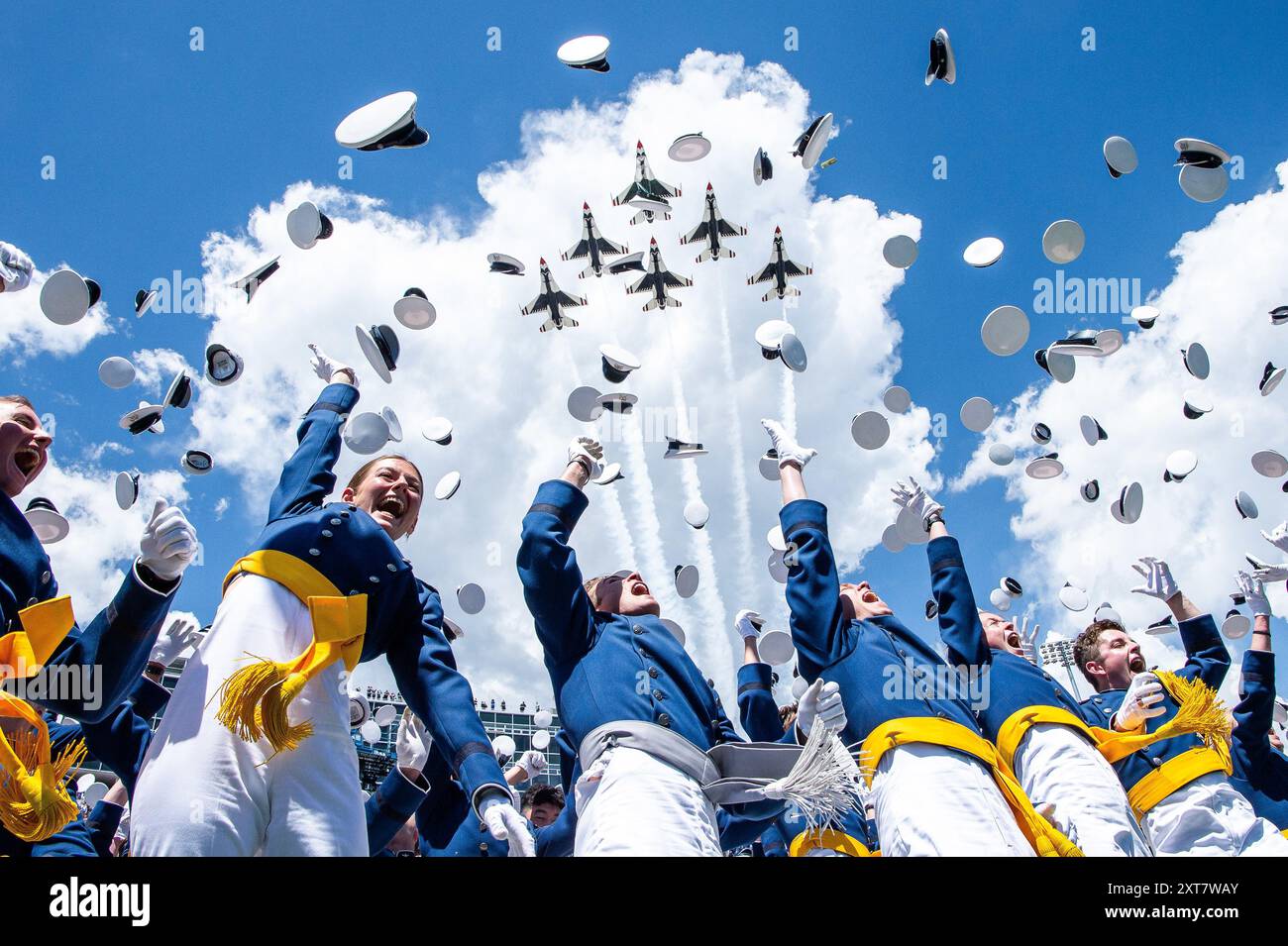 The U.S. Air Force Academy Class of 2024 graduates toss their hats ...