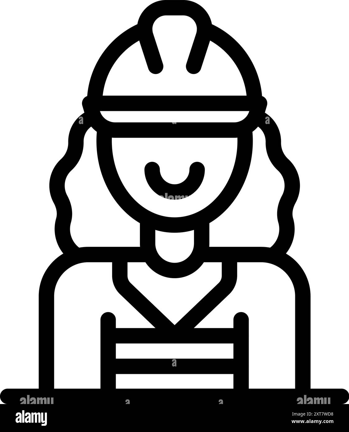 Simple icon of a female construction worker wearing a hard hat and a ...