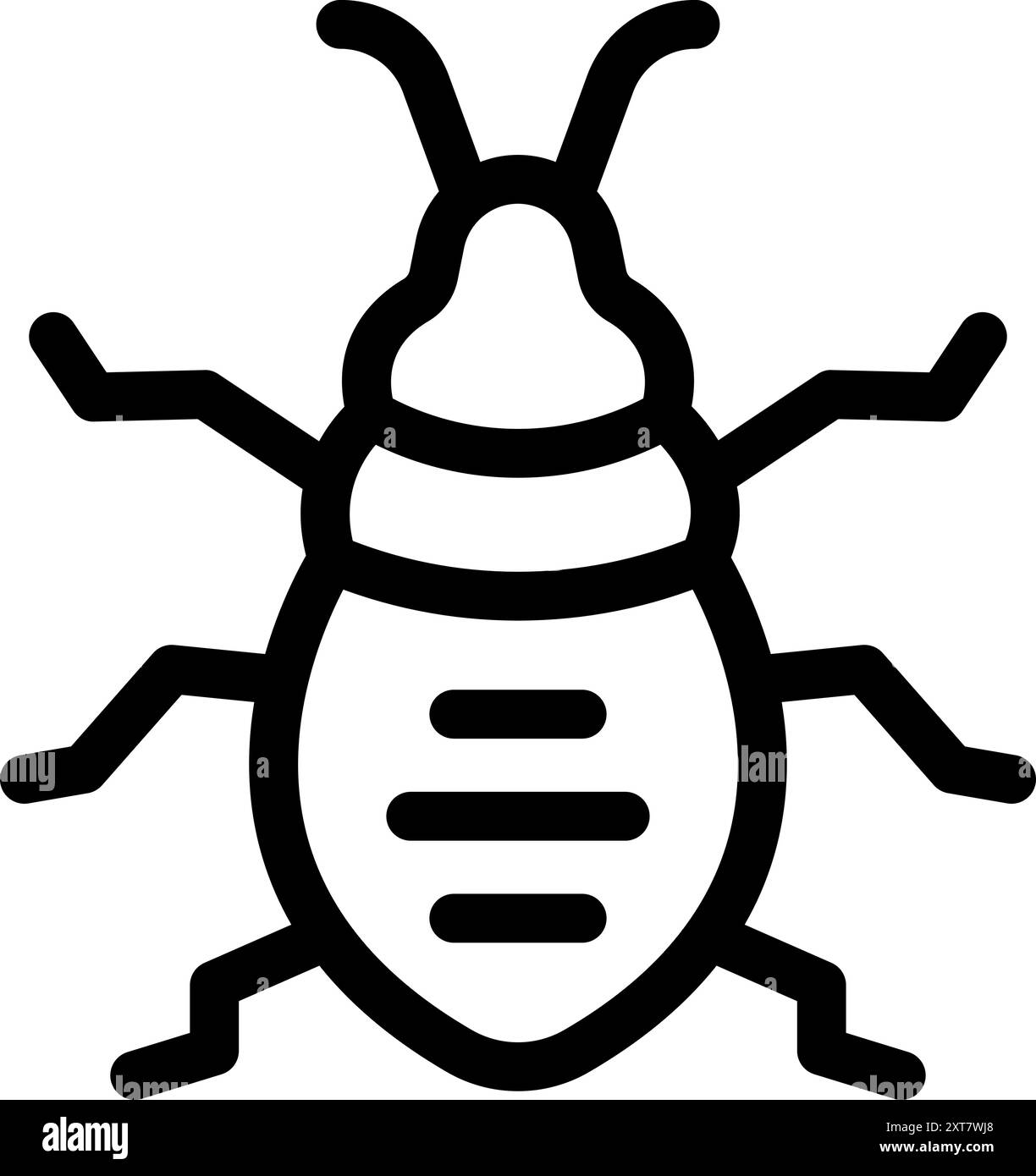 Simple line art icon of a beetle crawling, representing concepts like ...