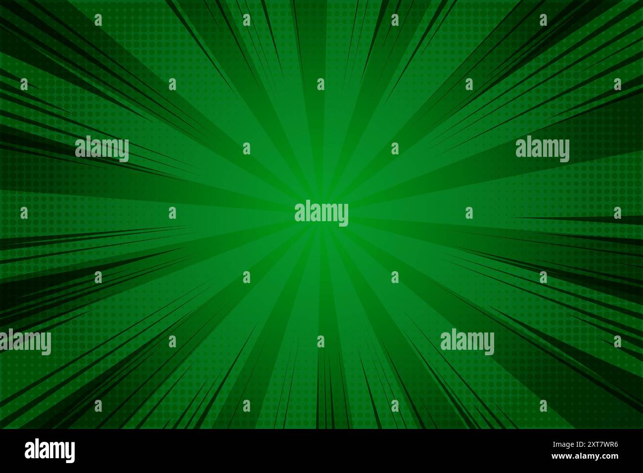 Green comic background with pop art sunburst. Retro bg with radial rays ...