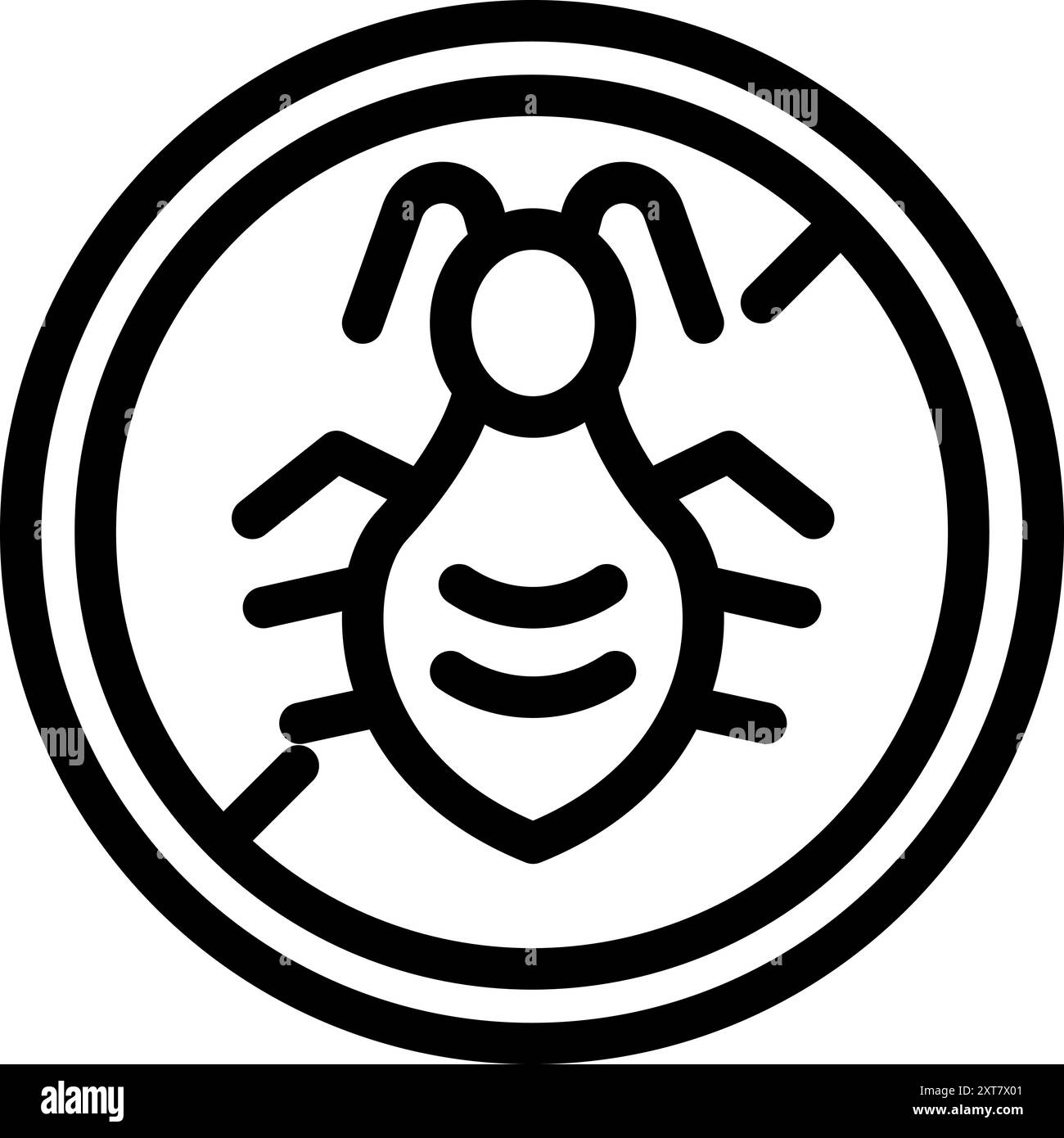 Bold, graphic icon of a bug crossed out with a stop sign, representing ...