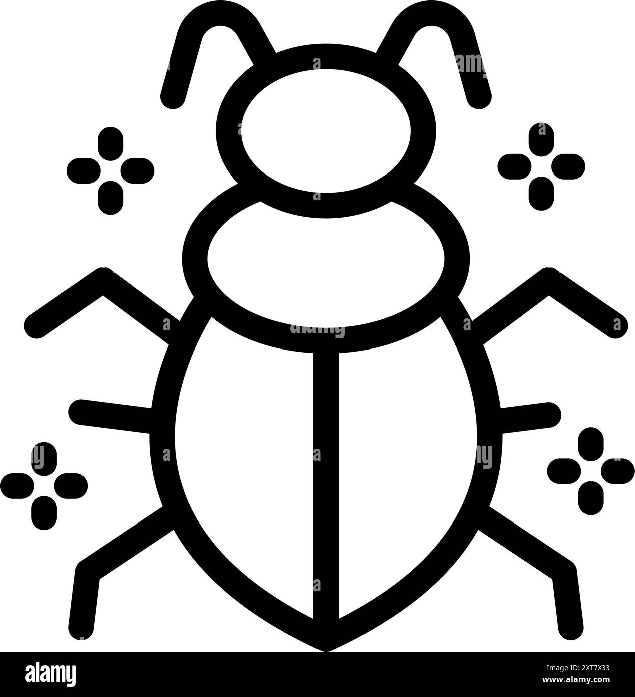 Simple line drawing of a bug surrounded by stylized stars representing ...