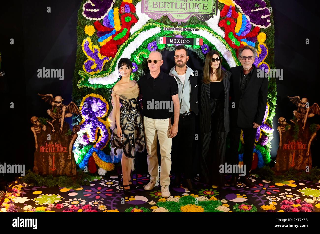 Mexico City, Mexico. 13th Aug, 2024. (L-R) Jenna Ortega, Michael Keaton ...
