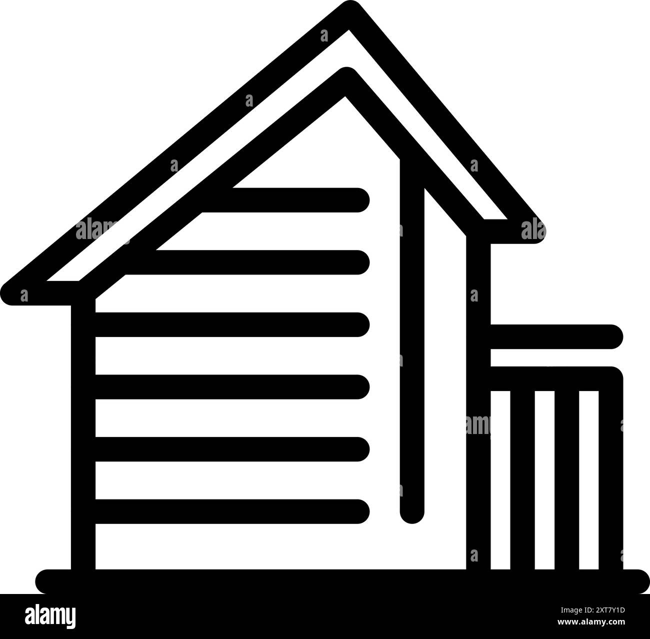 Line art icon of a log cabin house with a small porch, representing ...