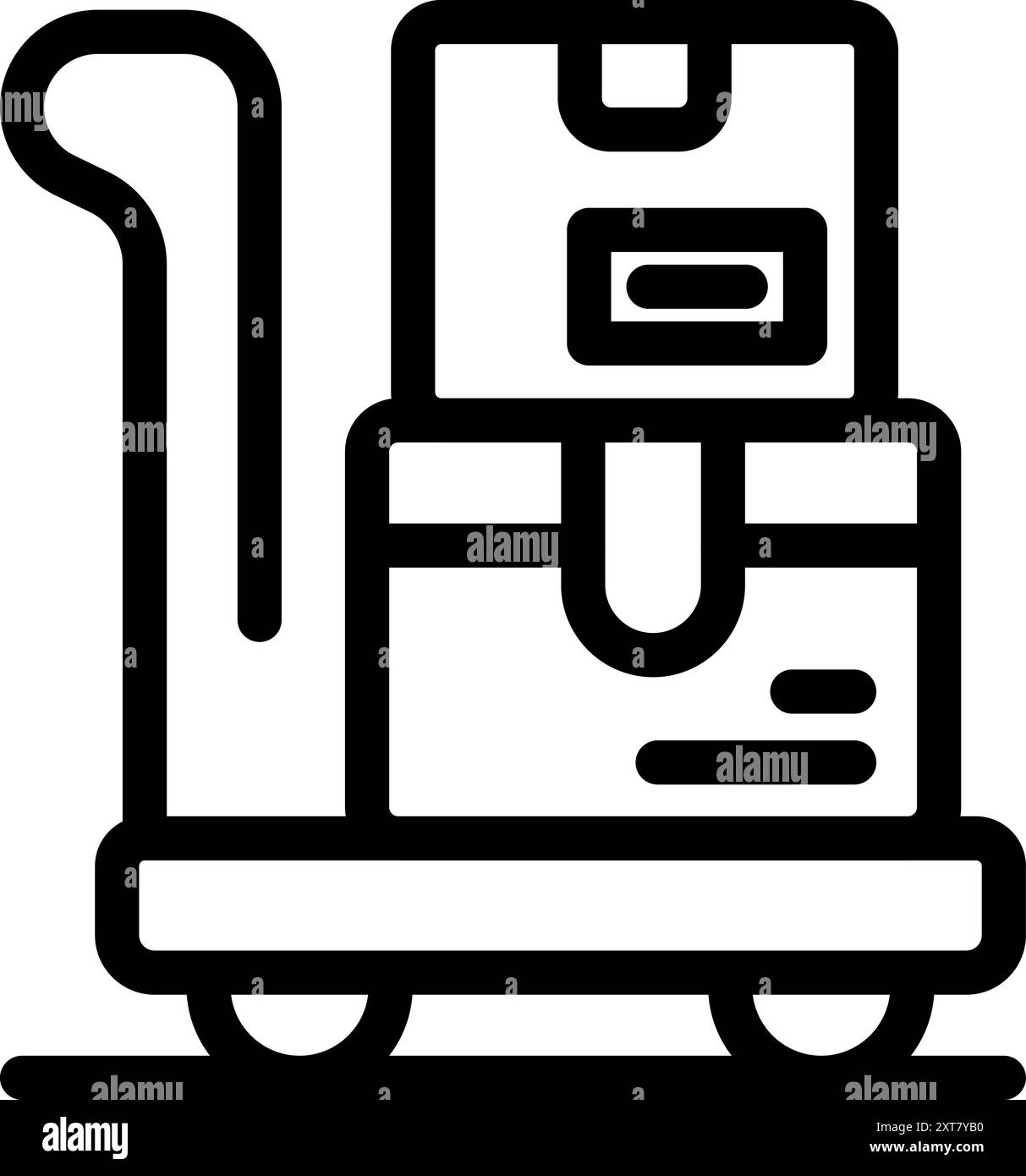 Line icon of a warehouse trolley carrying cardboard boxes, representing ...