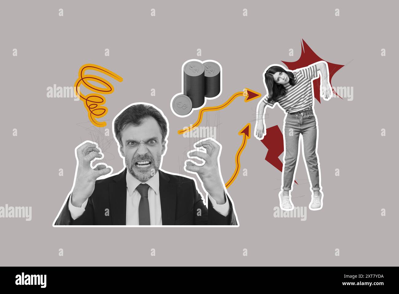 Sketch image composite trend artwork collage of office management angry ...