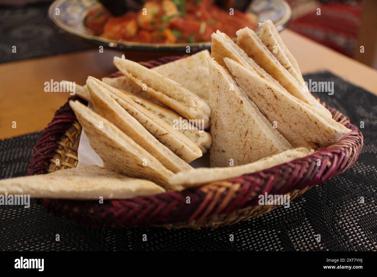 Moroccan food: pita bread in a basket Stock Photo - Alamy
