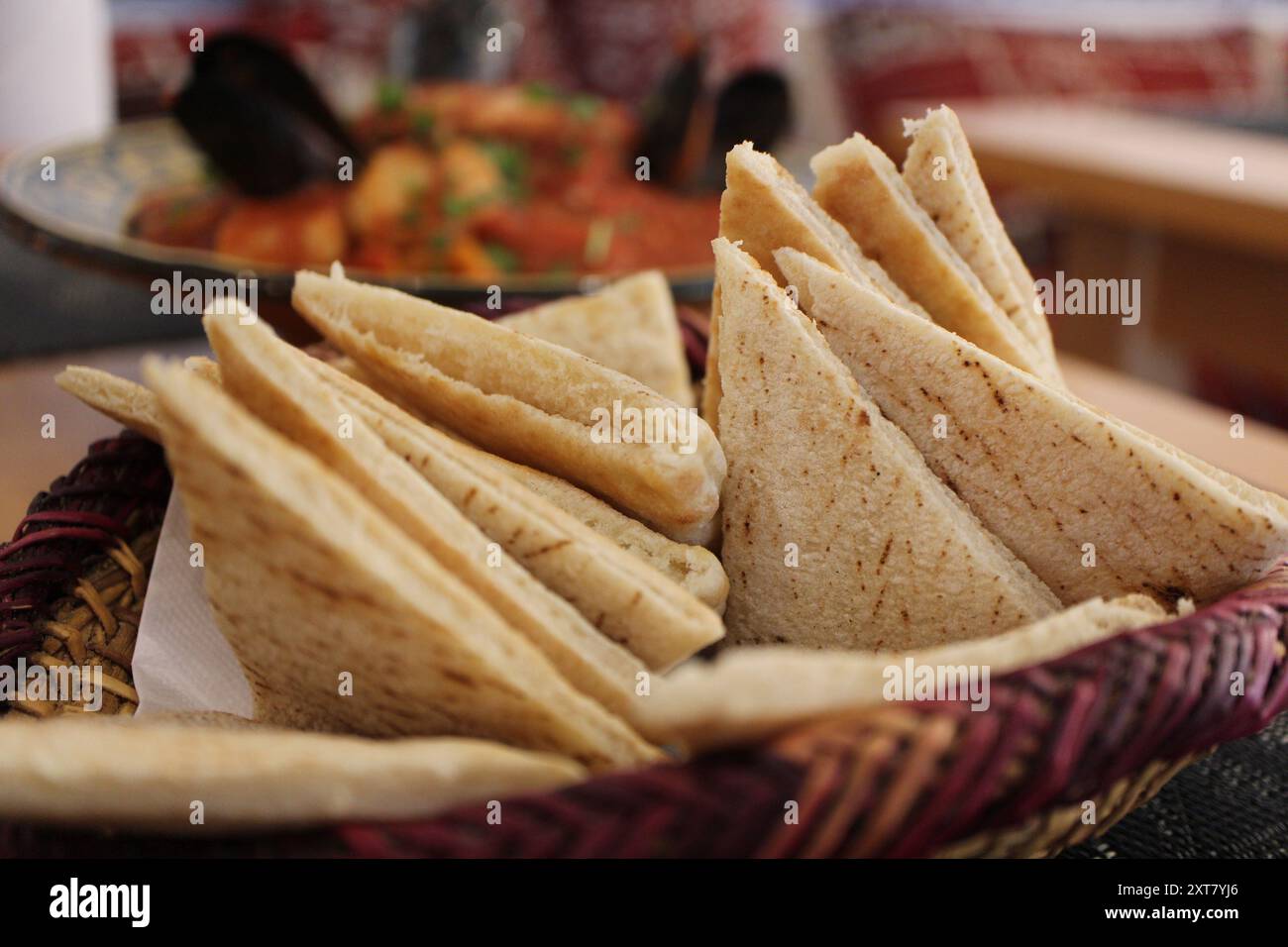 Moroccan food: pita bread in a basket Stock Photo - Alamy