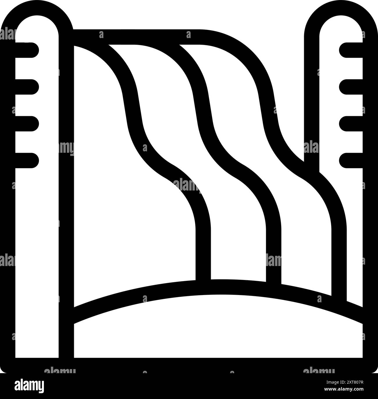 Simple vector of a river flowing down a mountain with two pillars on ...