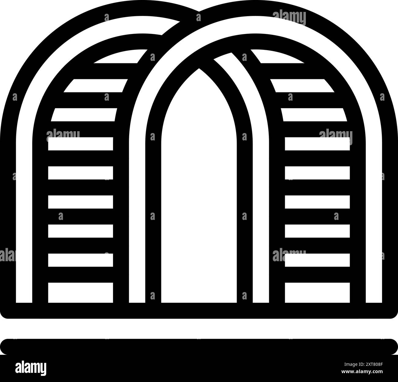 Double archway with striped sides forming the entrance to a tunnel ...