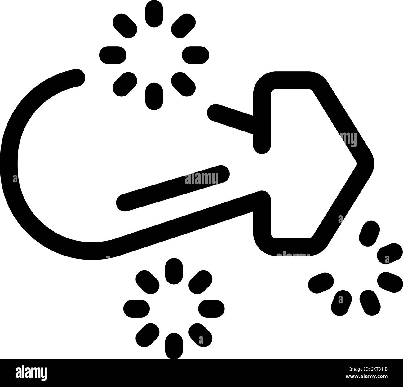 Black outline icon of an arrow pointing right, symbolizing fast forwarding with loading circles ...