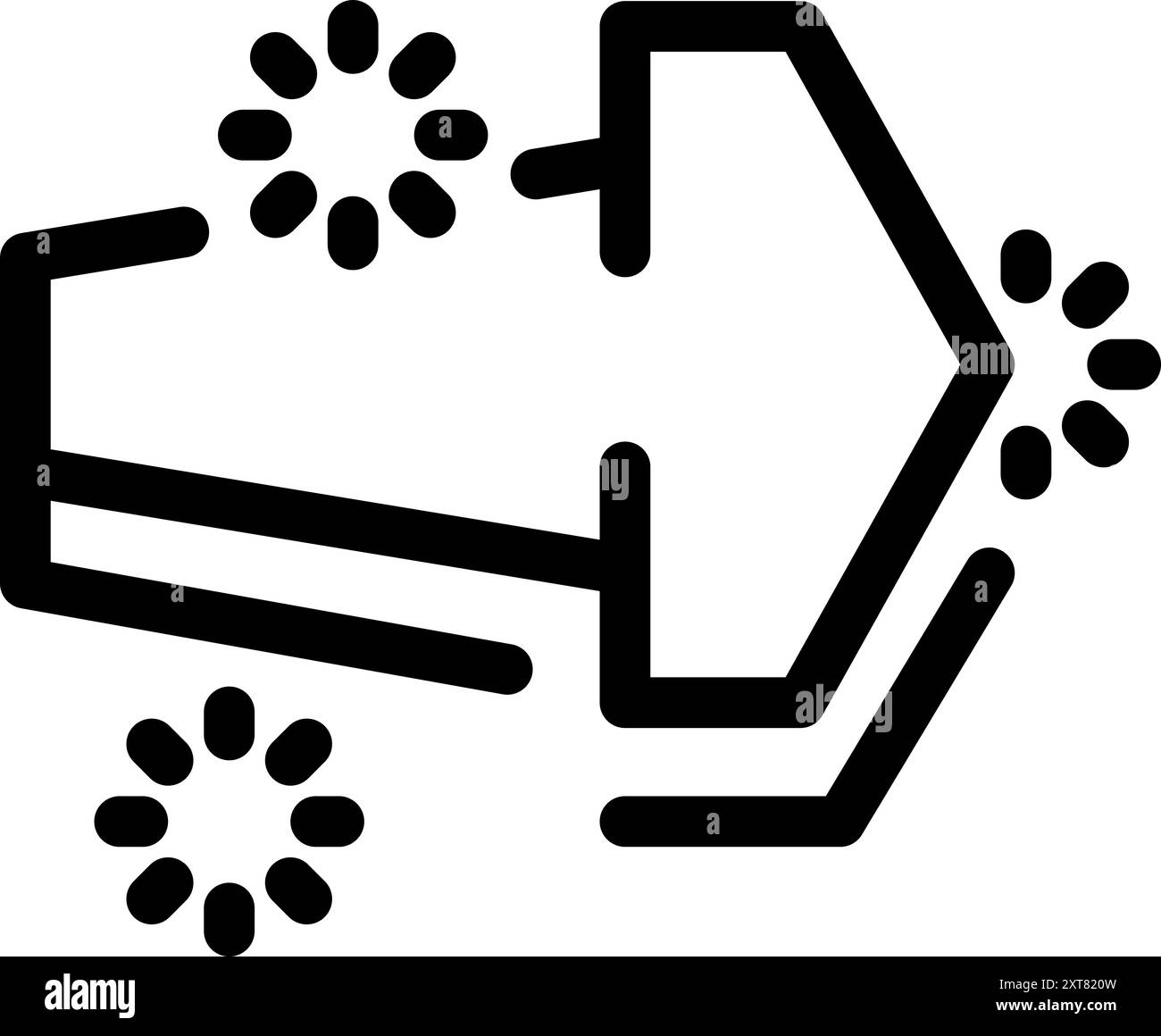 Line art icon of an arrow breaking through a wall leaving particles ...