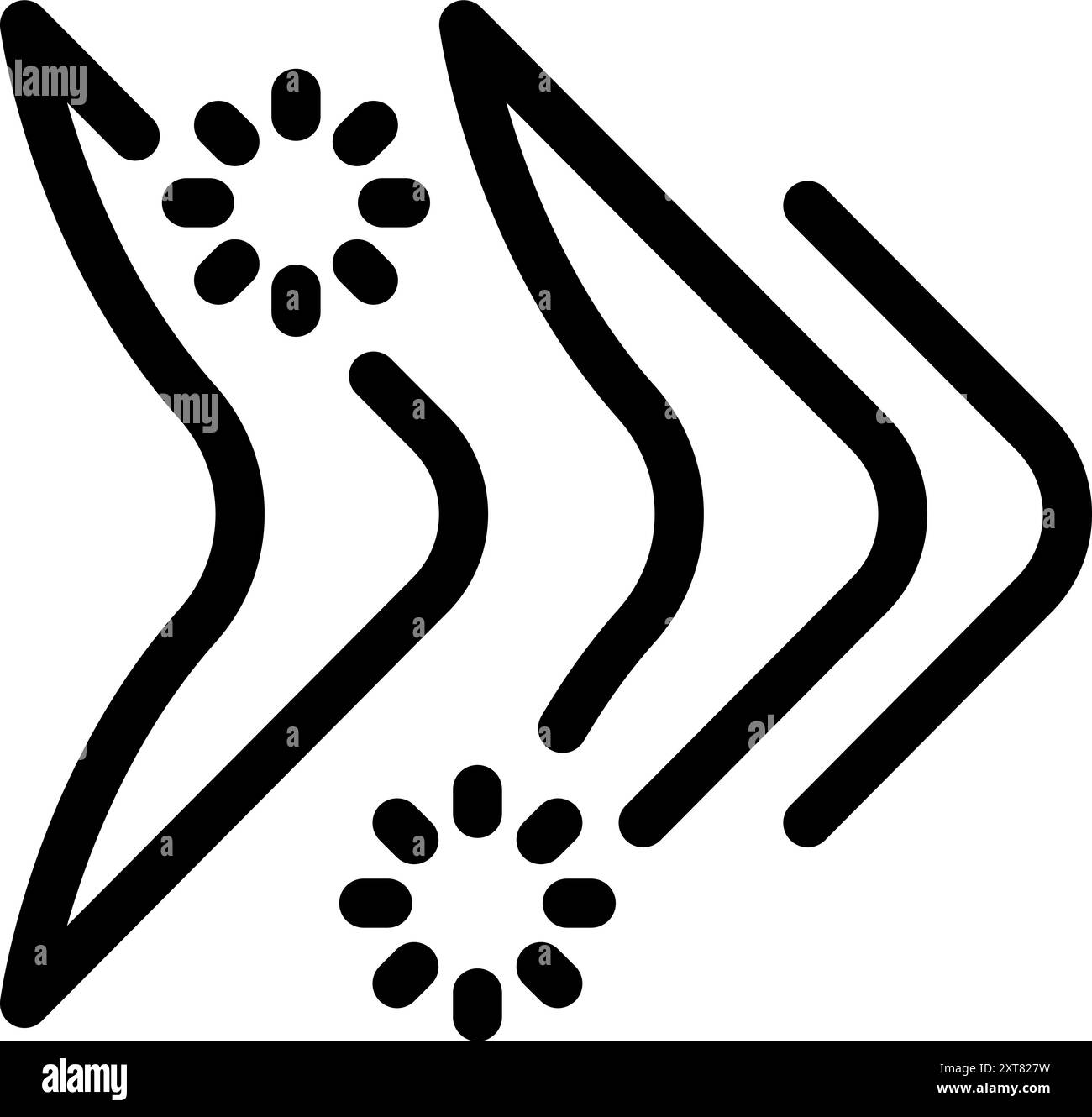 Bold black icon of three arrows pointing right with loading circles, perfect for representing ...