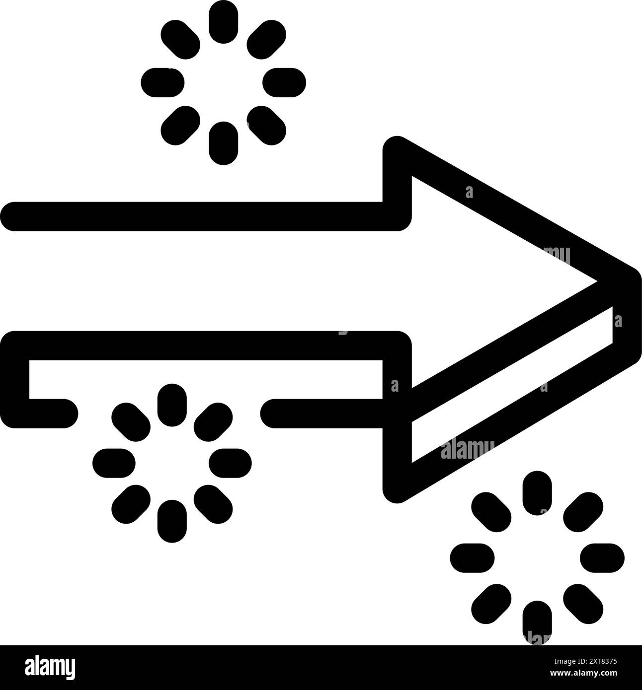 Black arrow moving forward with loading circles around, concept of progress, loading, movement ...