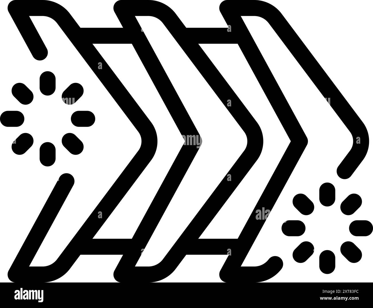 Three arrows are pointing right, loading circles are spinning ...