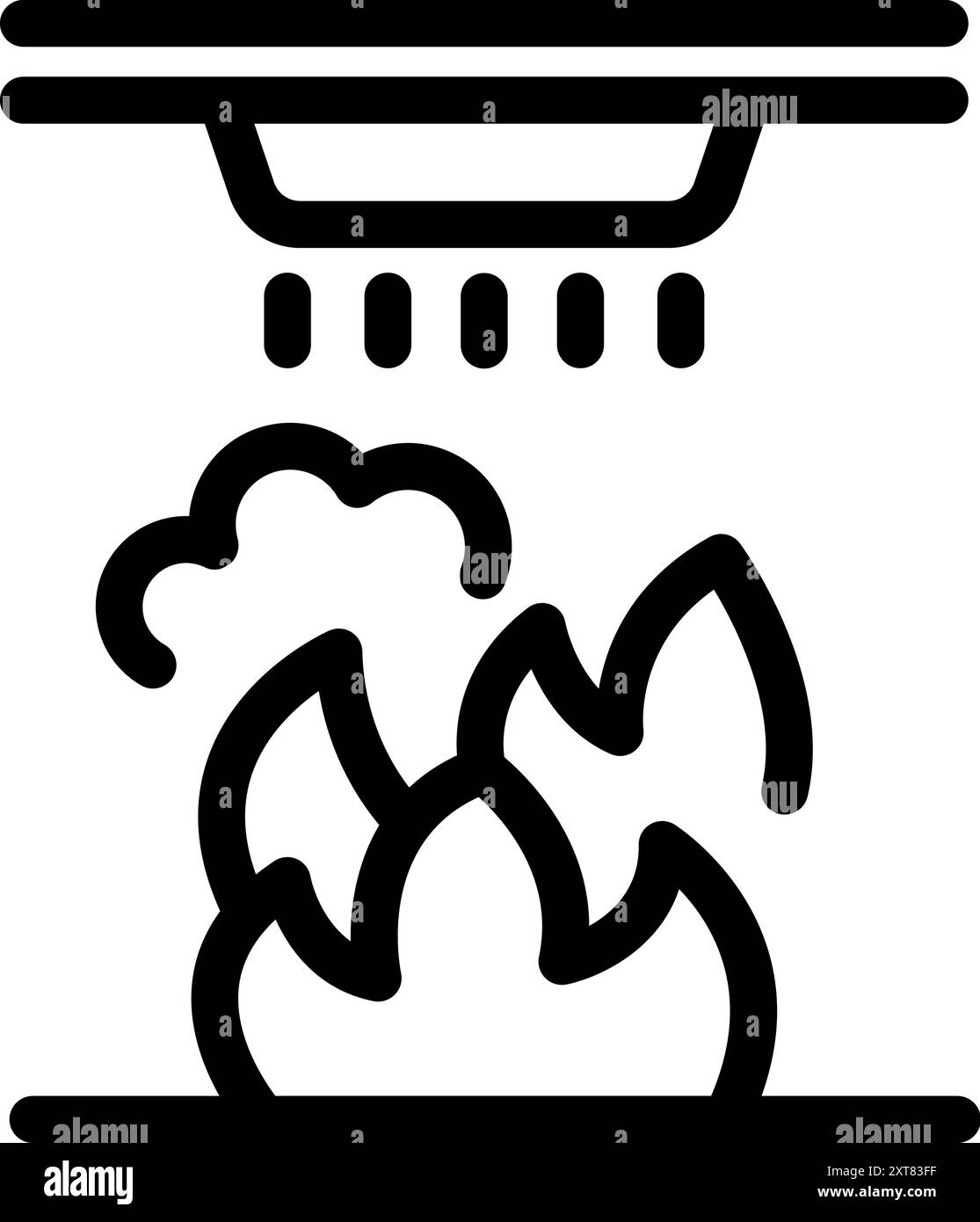 Fire sprinkler system is spraying water on a fire, extinguishing the ...