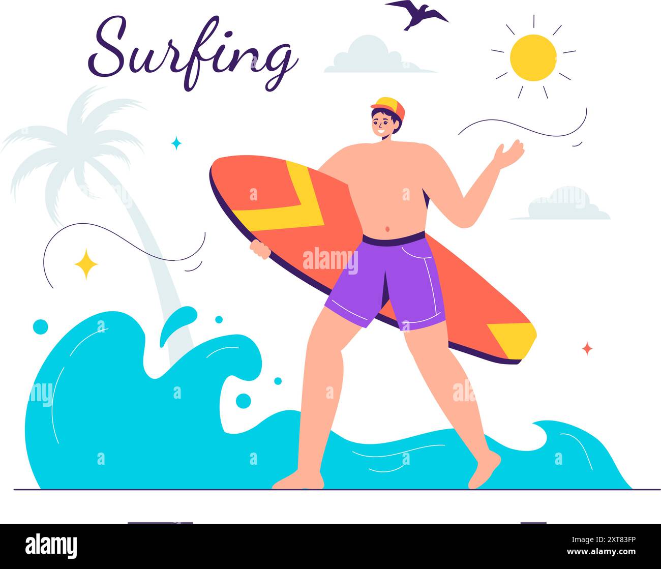 Summer Surfing Vector Illustration of Water Sports Activities ...